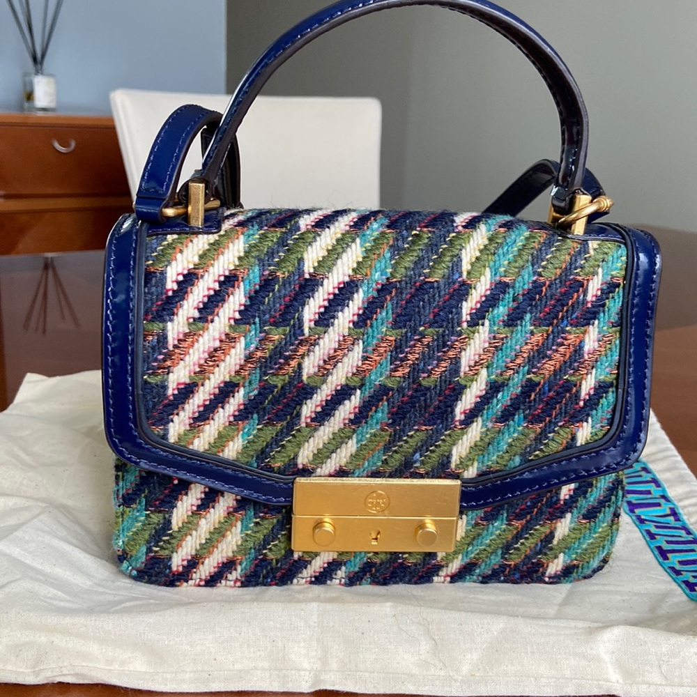 100% Authentic Tory Burch Crossbody Tweed Bag - Gem